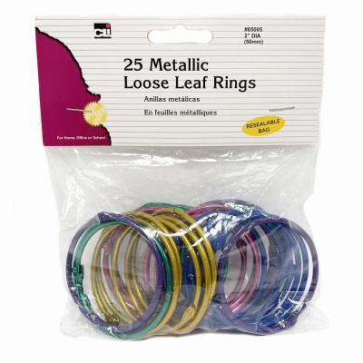 25 Metallic Book Rings 2" Assorted Colors