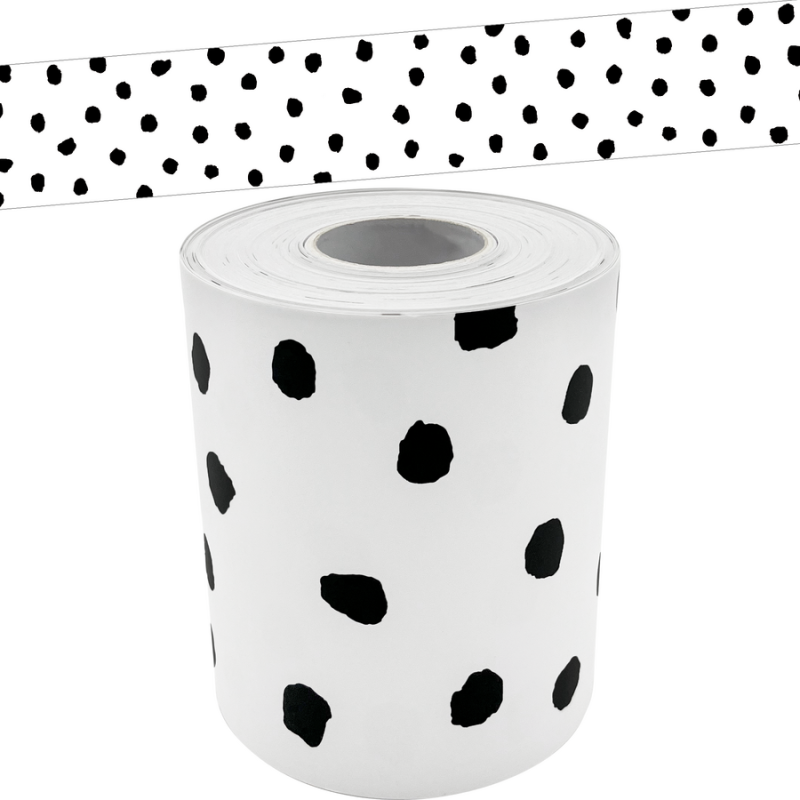 Black Painted Dots on White Border Trim – Teacher Created Resources