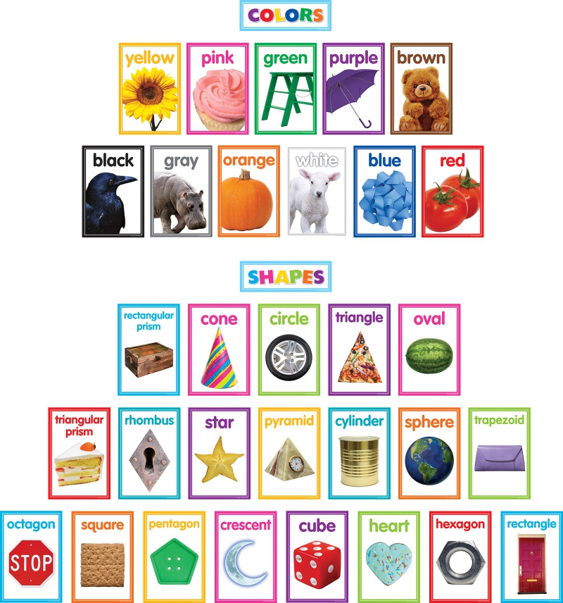 Colorful Photo Shapes & Colors Cards Bulletin Board – Teacher Created ...