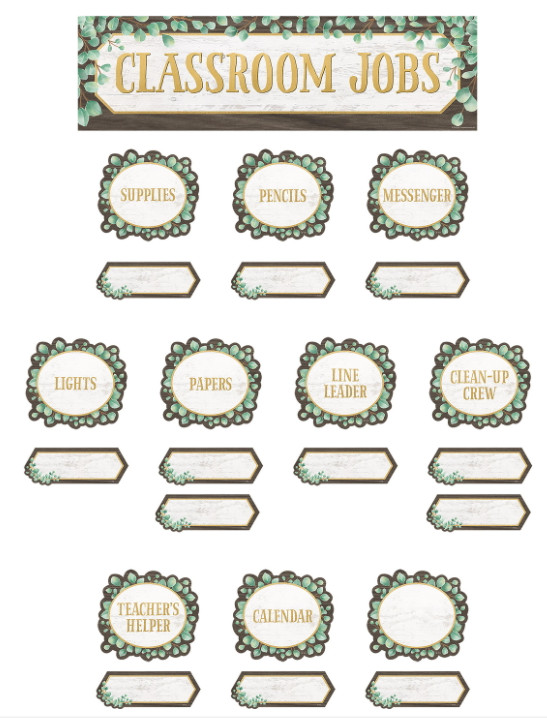 Eucalyptus Classroom Jobs Mini Bulletin Board Set