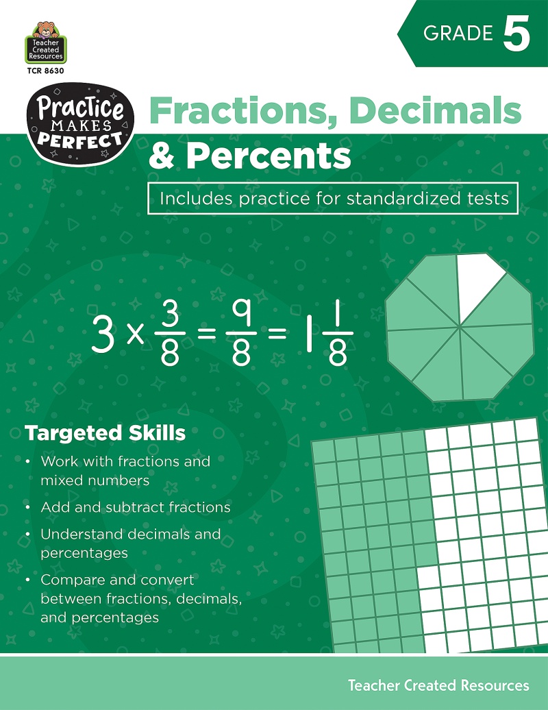 Grade 5 Fractions Decimals Percents Workbook | Math Practice