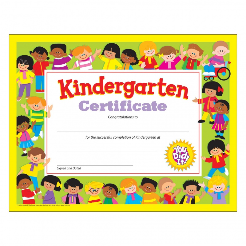 Kindergarten Certificate Kids Border 8.5" X 11"