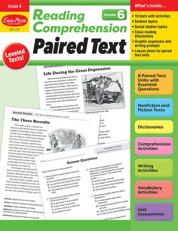 Reading Comprehension Paired Text, Workbook Grade 6