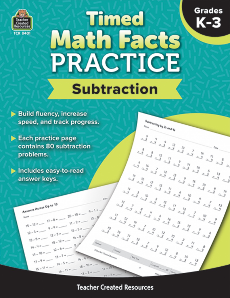 Subtraction Timed Math Facts Practice, Grades K-3