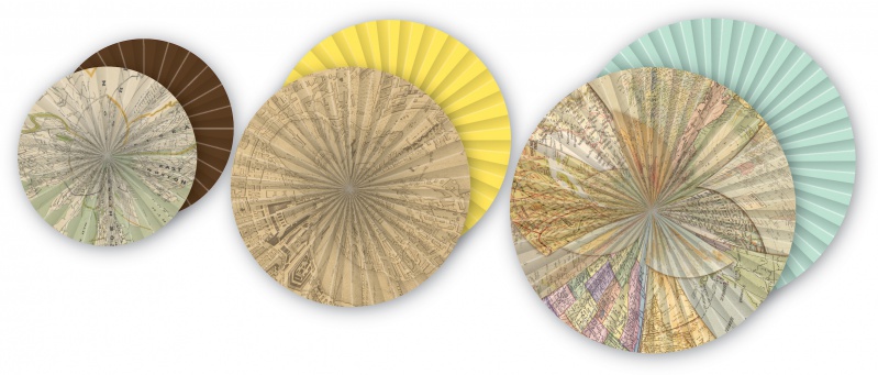 Travel the Map Hanging Paper Fans Set of 3 Double Sided
