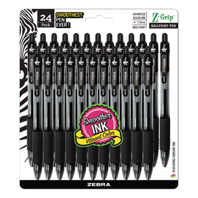Zebra Z-Grip Black Ink 24 Pack Med Ballpoint Retractable